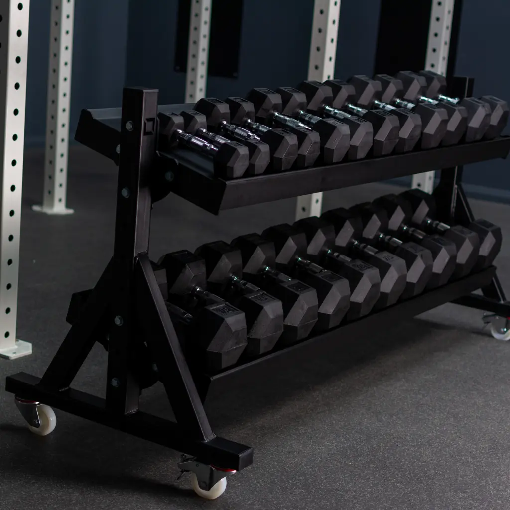 2 Tier Dumbbell Rack on Wheels with 5-30kg Dumbbell Set | BLK BOX